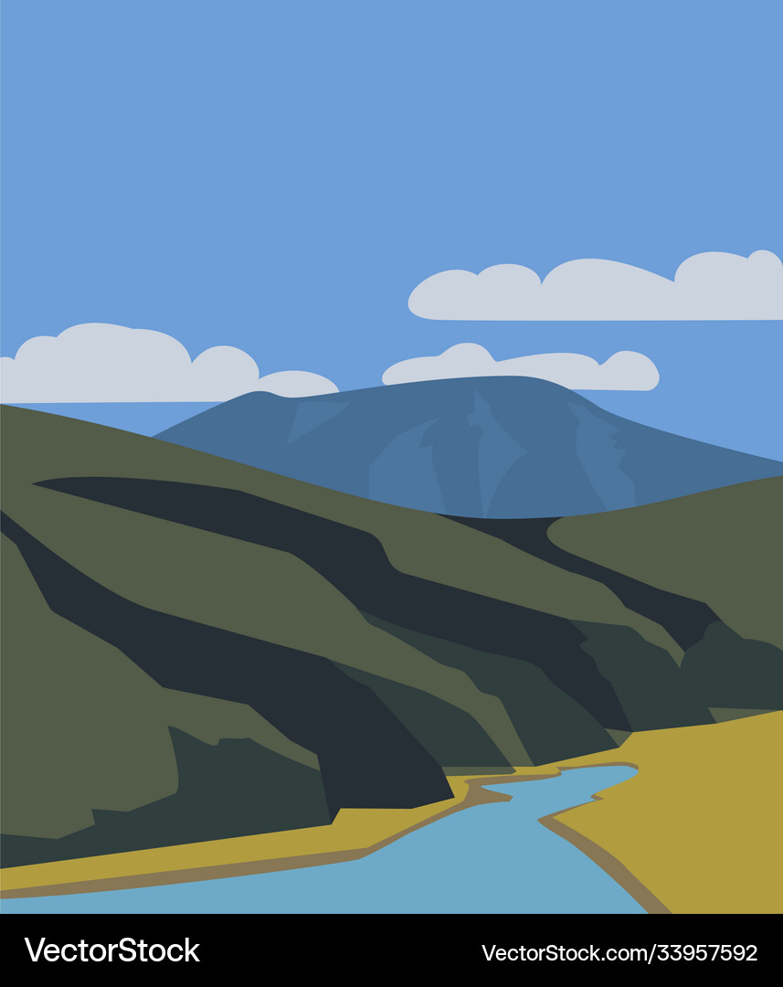 Hand drawn mountain lake valley flat color Vector Image