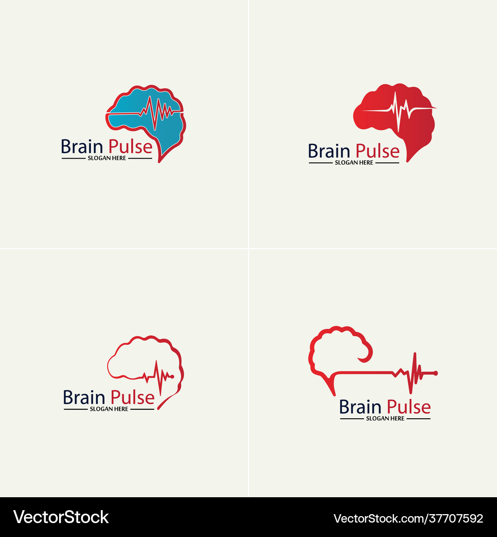 Health brain pulse logo template design emblem Vector Image