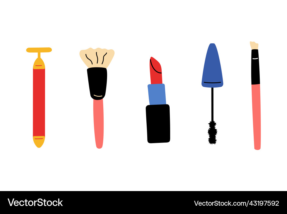 Makeup tools doodle women cosmetic products face Vector Image