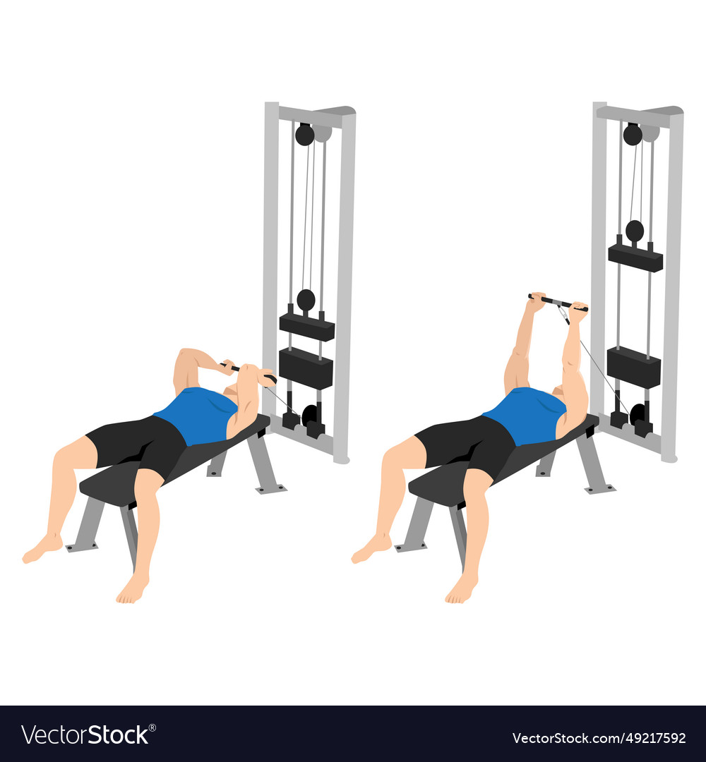 Man Doing Cable Lying Tricep Extension Exercise Vector Image