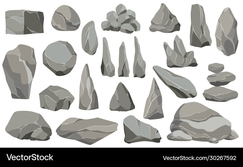 Rocks and stones single or piled for damage Vector Image