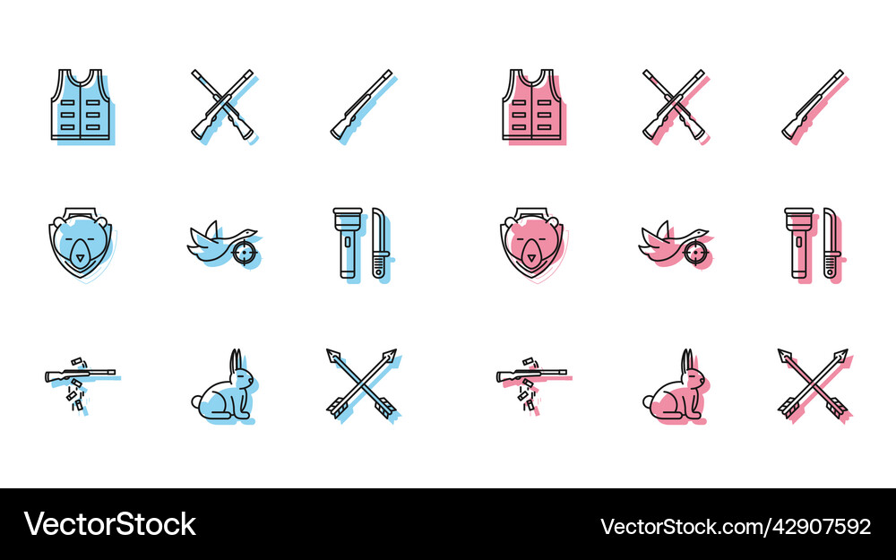 Set line gun shooting rabbit hunting jacket Vector Image