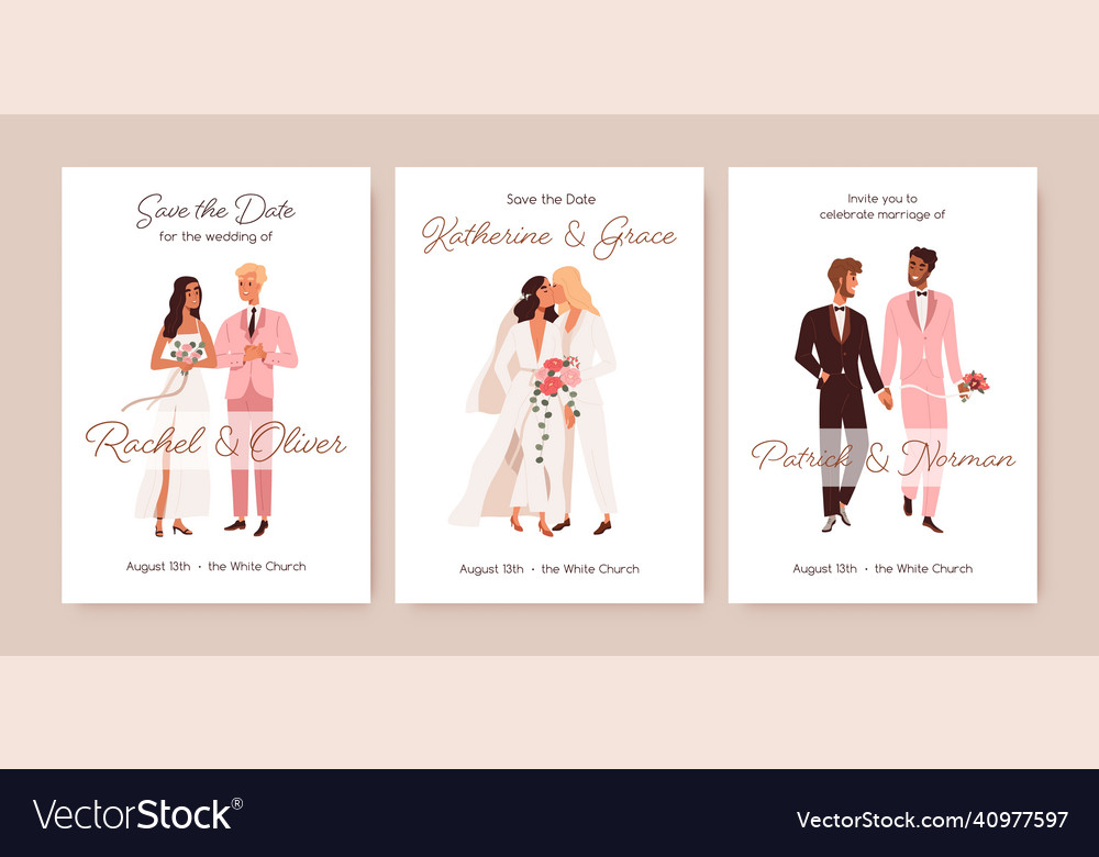 Lgbt Wedding Cards Set Invitation Templates Vector Image