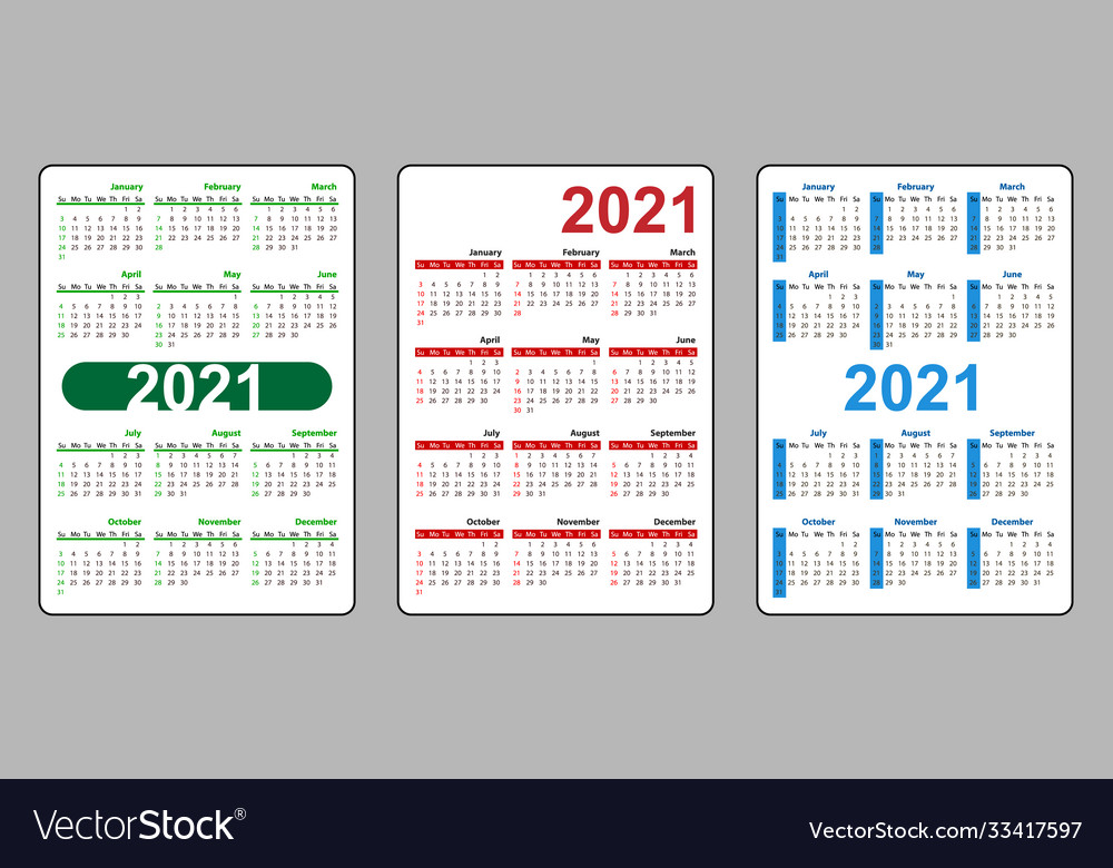 Set vertical pocket calendar on 2021 year week Vector Image Set vertical pocket calendar on 2021 year week Vector Image