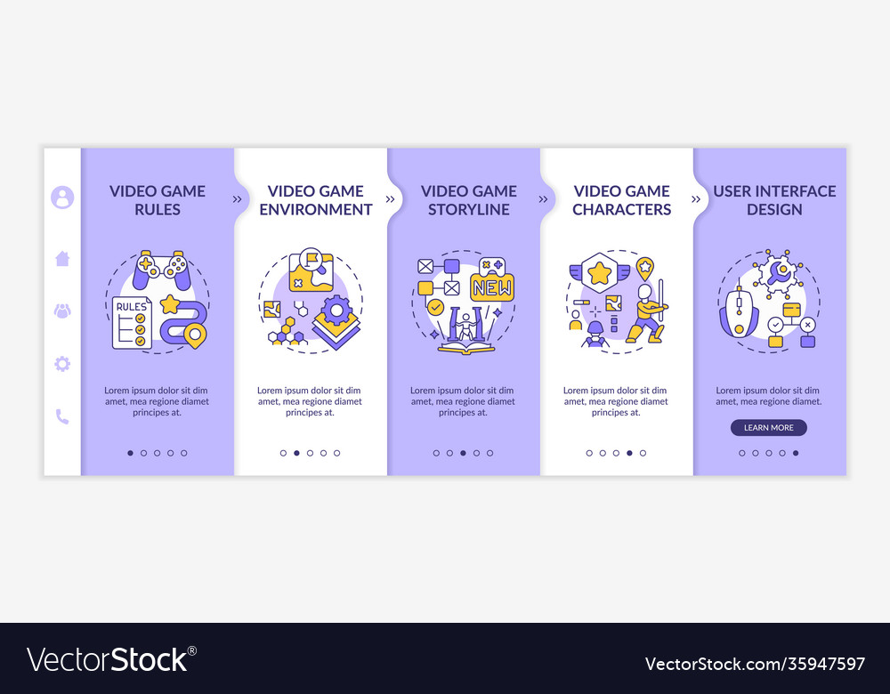Video Game Design Components Onboarding Template Vector Image