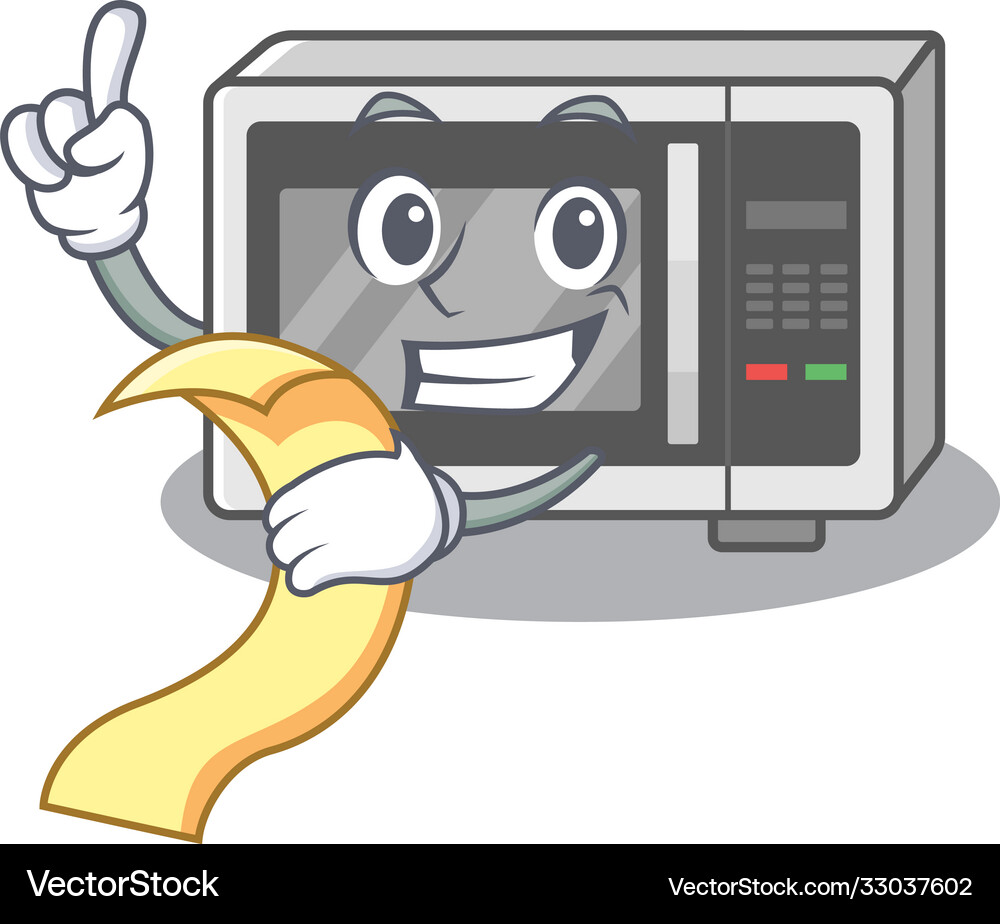 A funny cartoon character microwave holding Vector Image