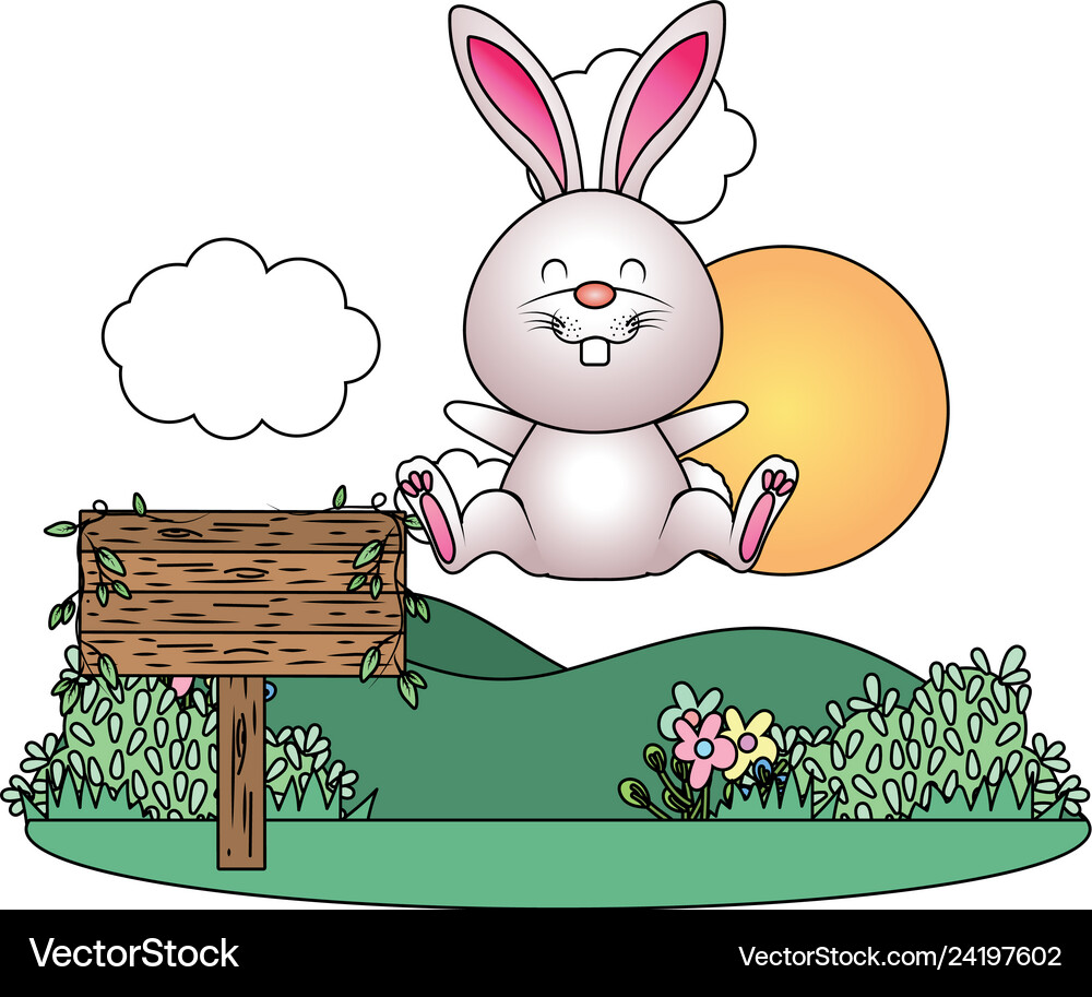 Bunny with wooden sign Royalty Free Vector Image
