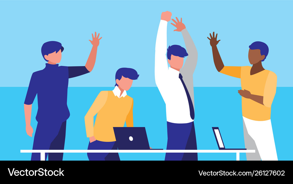 Business men elegant in workplace celebrating Vector Image