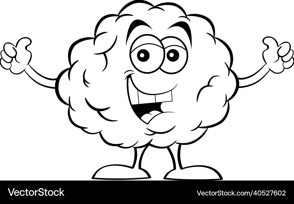 Cartoon smiling brain giving double thumbs up Vector Image