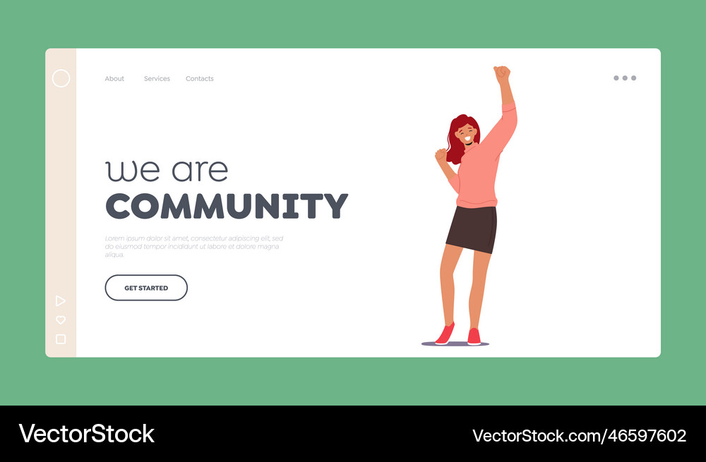Community landing page template happy female Vector Image
