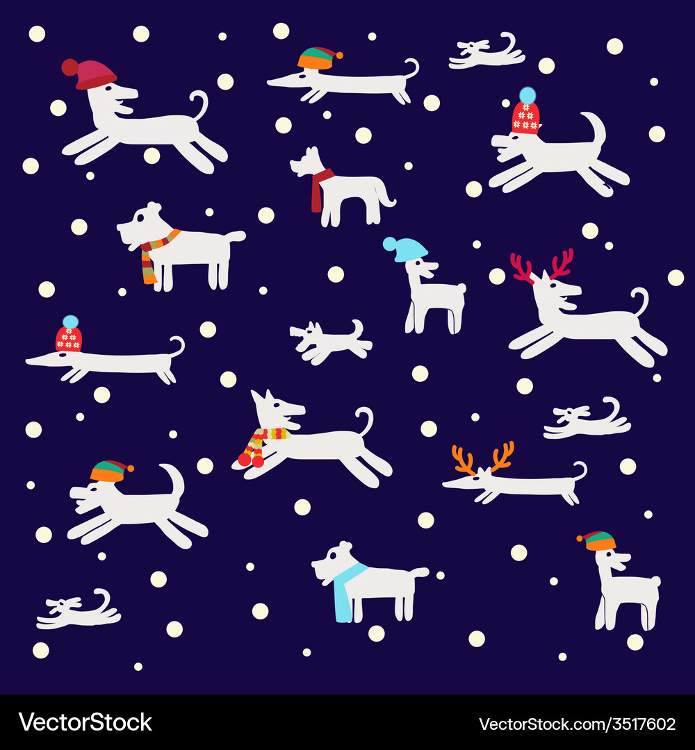 Dogs pattern christmas set with dog silhouettes Vector Image