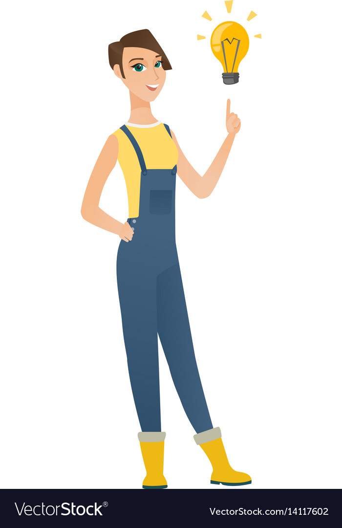 Farmer pointing at bright idea light bulb Vector Image