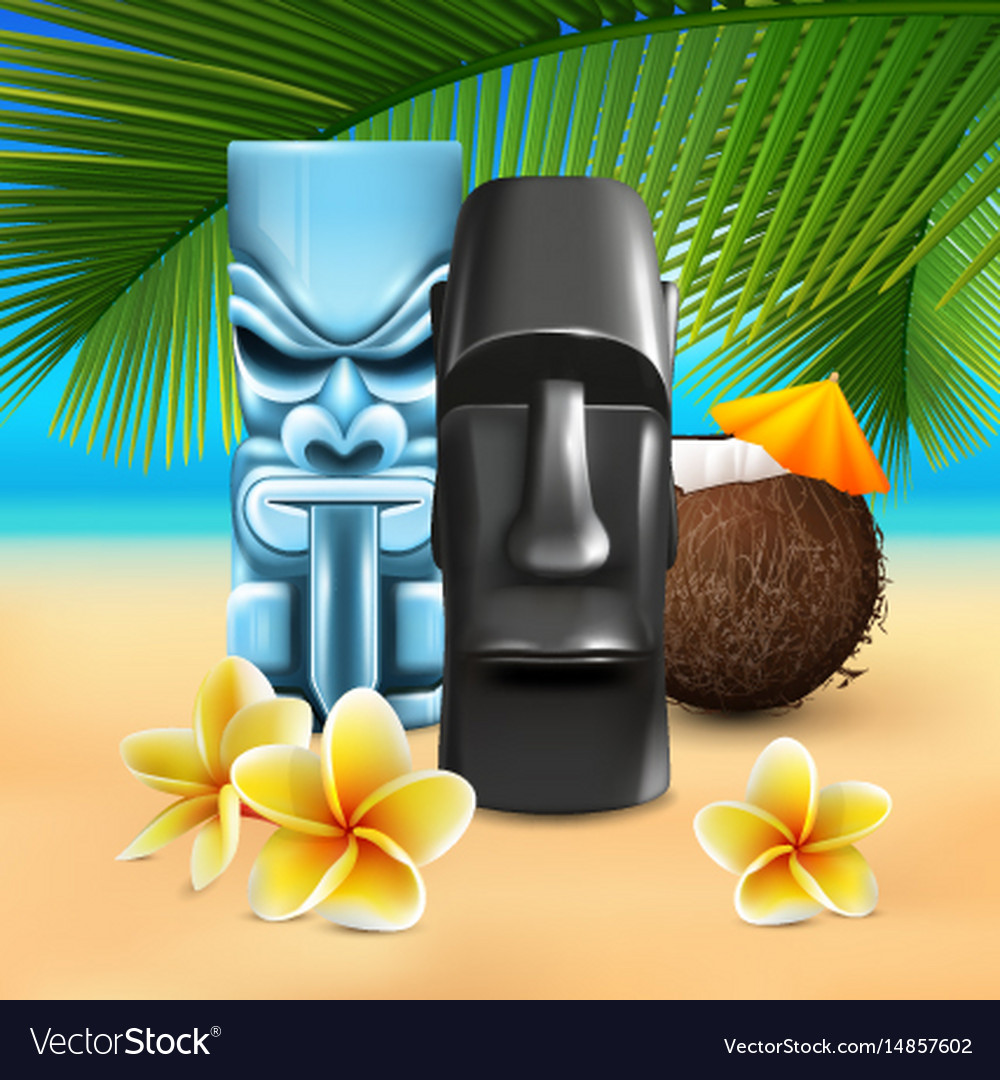 Kahuna hawaiian beach composition Royalty Free Vector Image