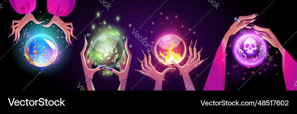 Magic crystal fortune ball float in woman hand Vector Image