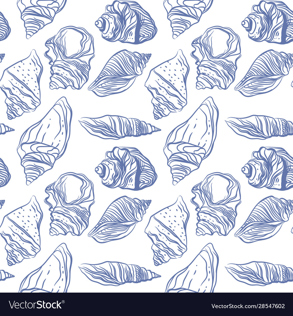 Seamless endless pattern with print seashells Vector Image