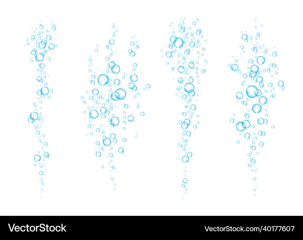 Blue underwater fizzing air bubbles flow on white Vector Image