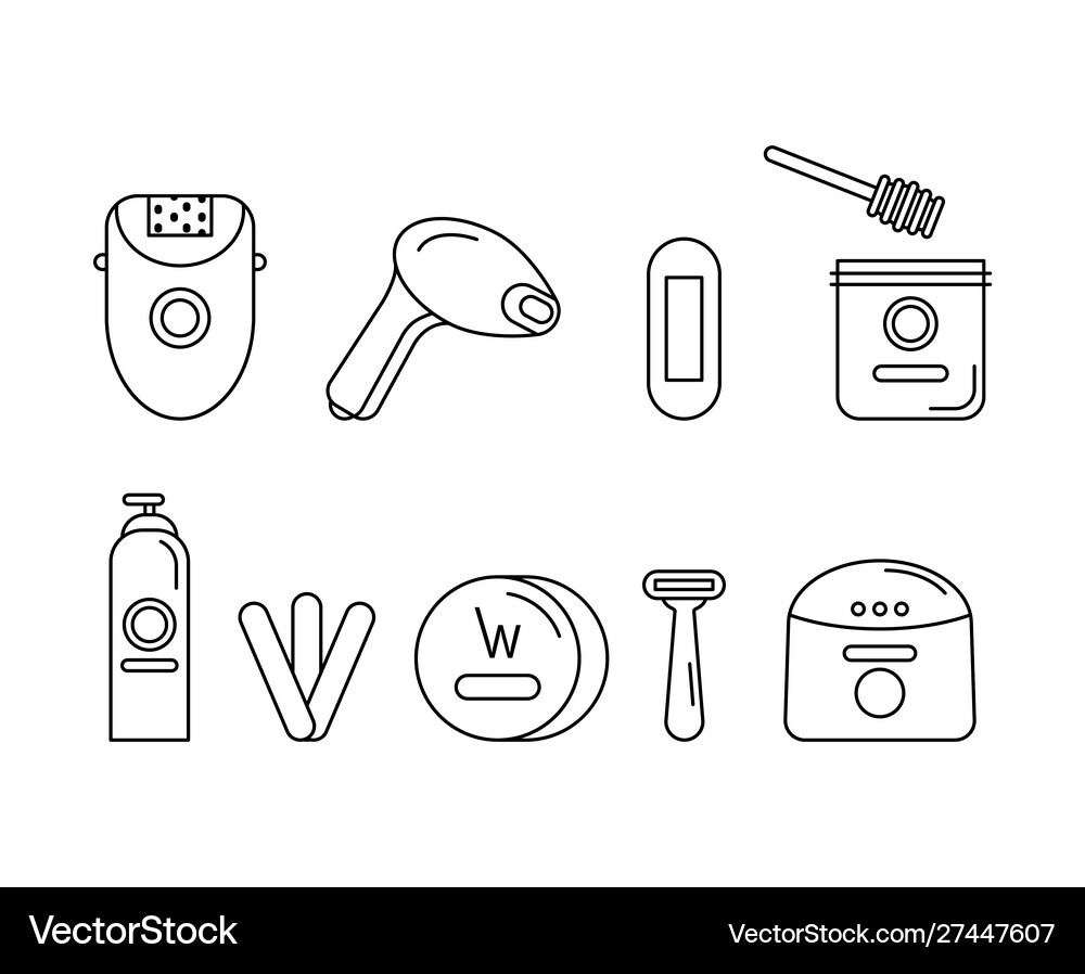 Epilation depilation set monochrome icons Vector Image