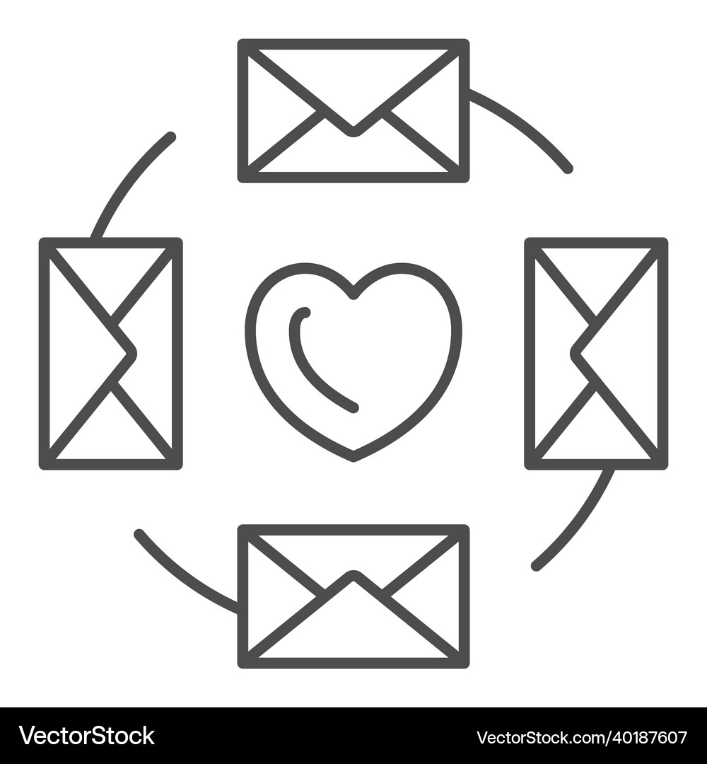 Love letters envelopes around the heart thin line Vector Image
