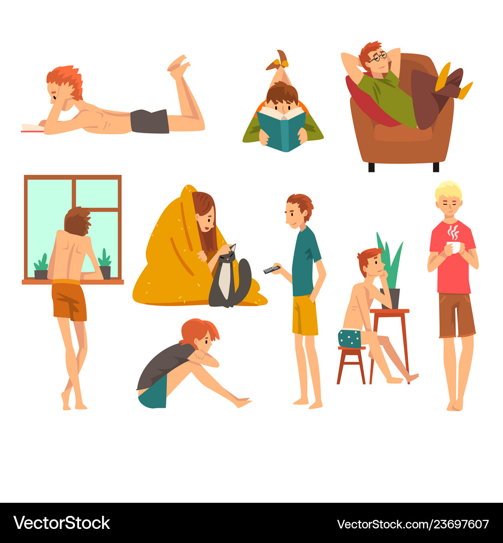 People spending weekend at home and relaxing set Vector Image