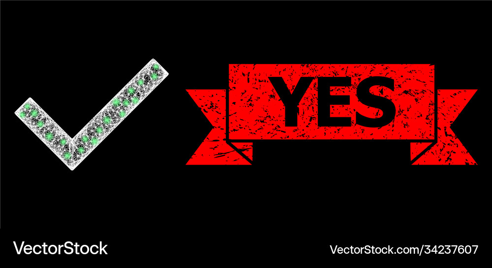 Rubber yes stamp seal and bright web net yes tick Vector Image