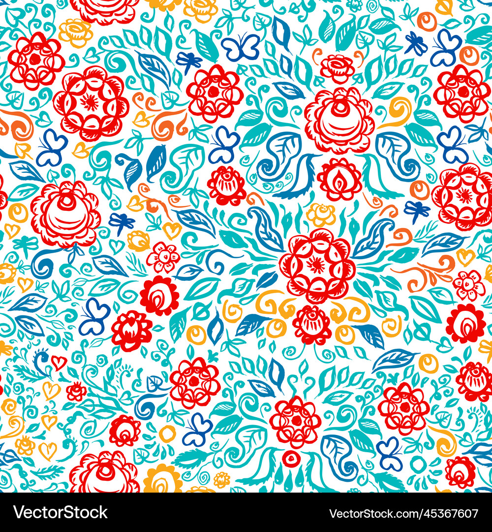 Seamless pattern folk art floral ornament vintage Vector Image