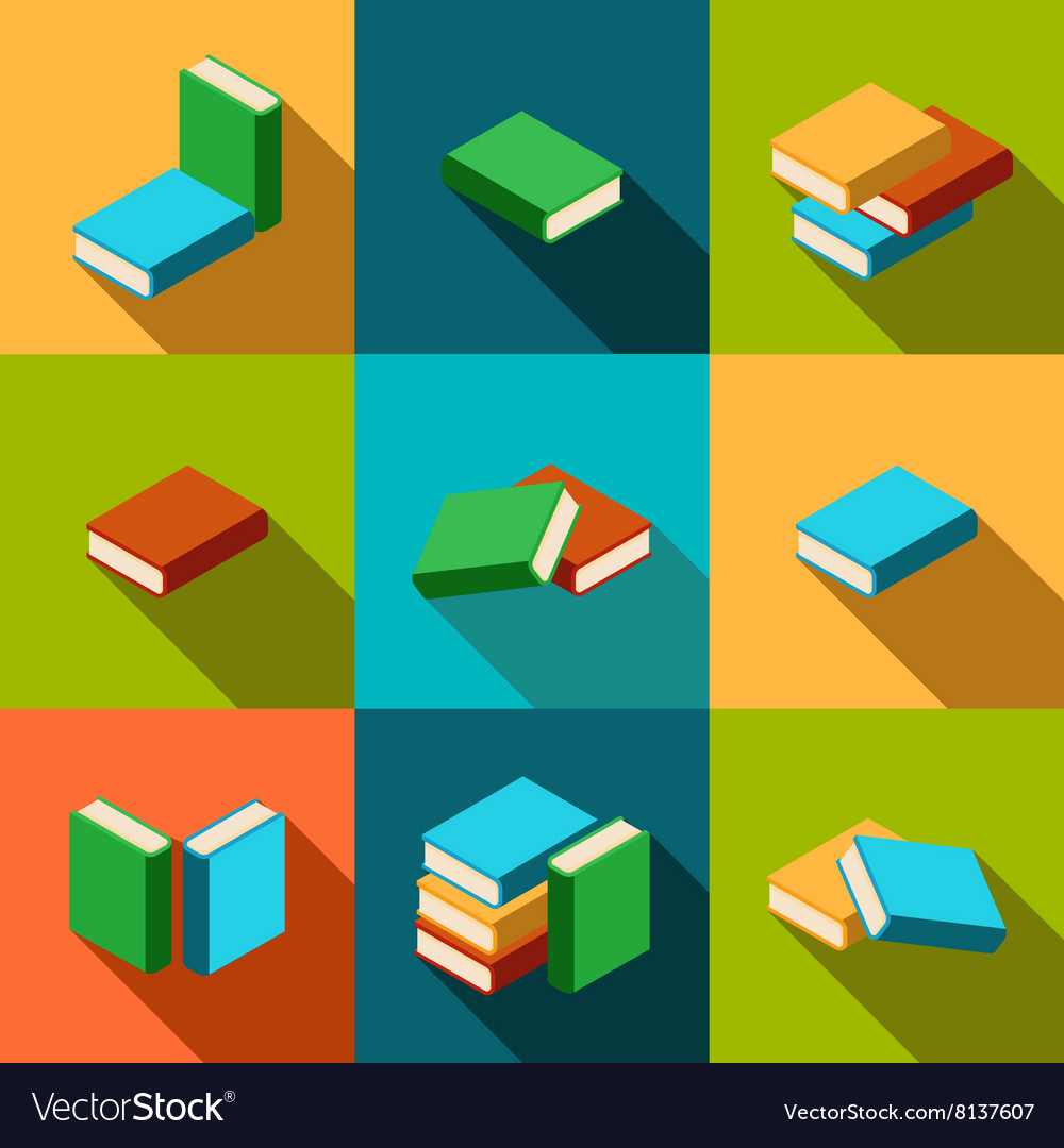 Set of stacks multi colored books with shadow Vector Image