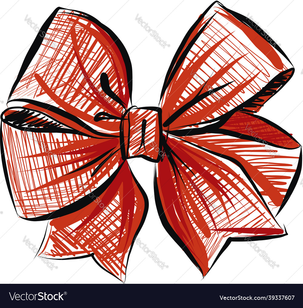 Sketch bow with red ribbon isolated hand drawn Vector Image