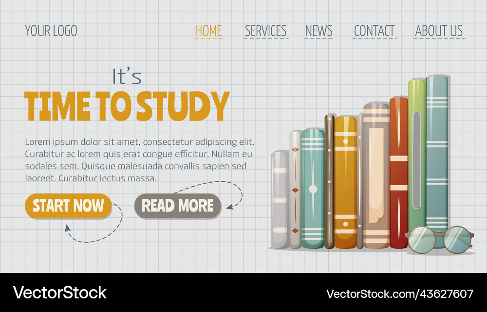 Stack of books and glasses its time to study Vector Image