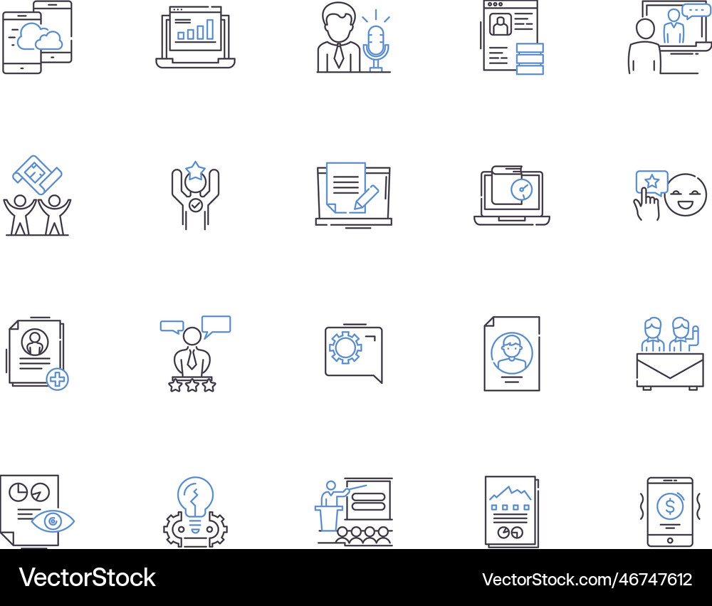 Blogging outline icons collection posts Royalty Free Vector