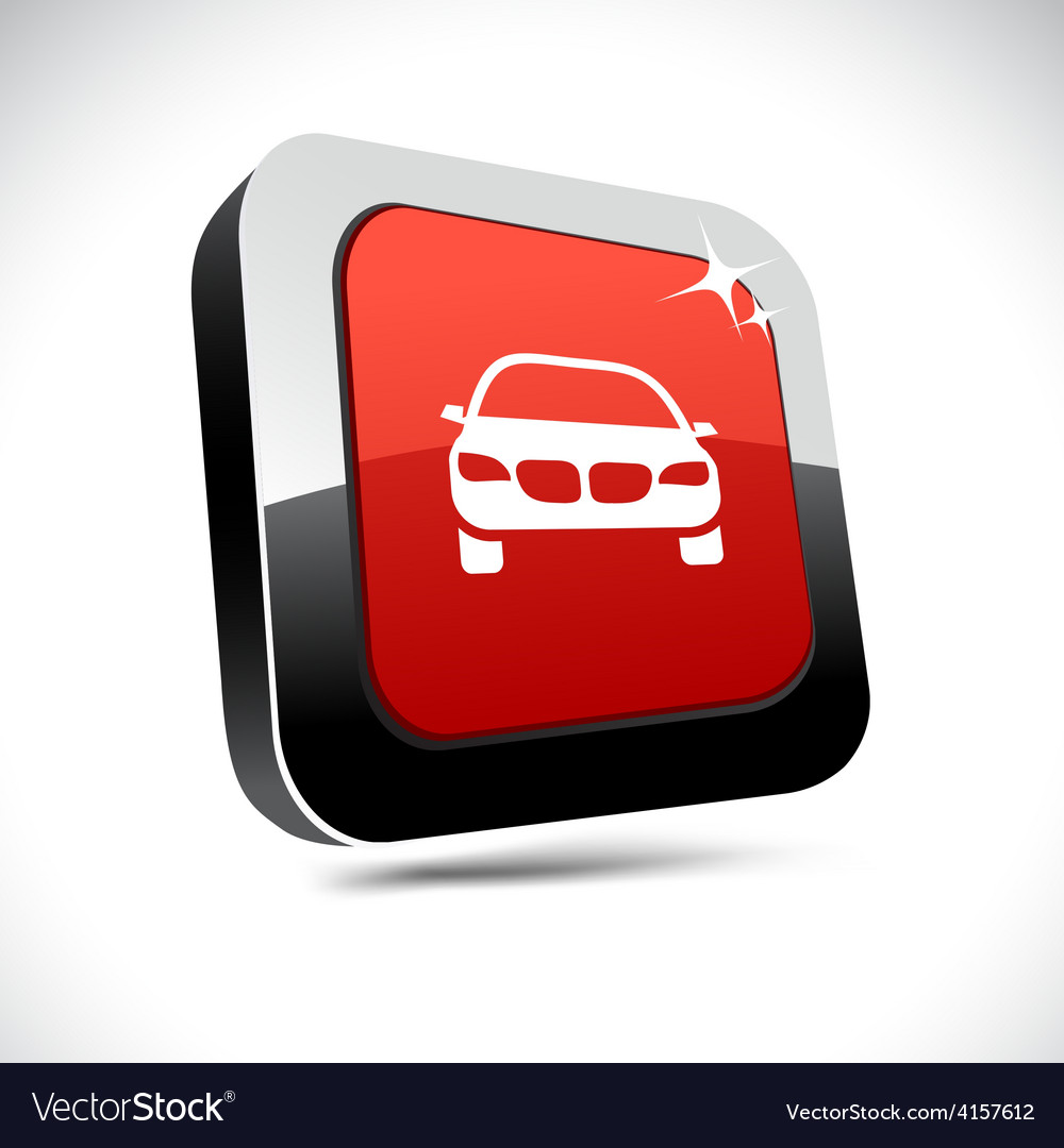 Car 3d square button Royalty Free Vector Image