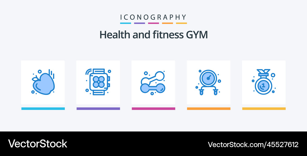 Gym blue 5 icon pack including emblem sport Vector Image