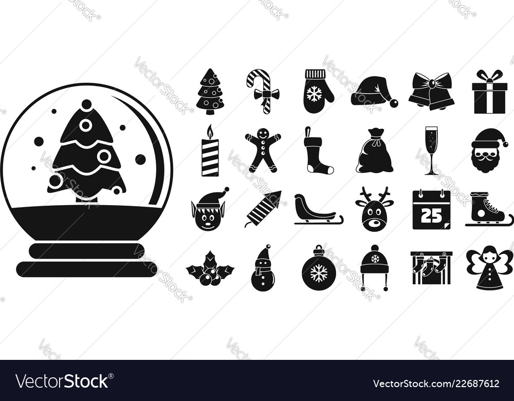 Happy christmas icon set simple style Royalty Free Vector