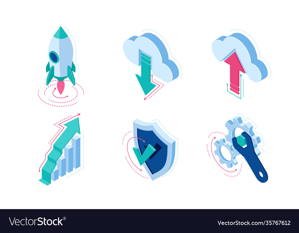 Isometric icons infographics elements for web site