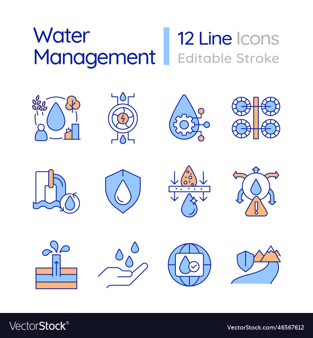 Water supply management rgb color icons set Vector Image