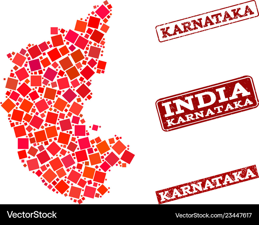 Collage of red mosaic map karnataka state Vector Image
