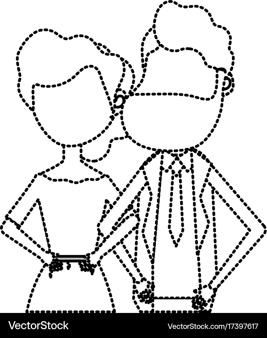 Dotted shape happy couple together and romantic Vector Image