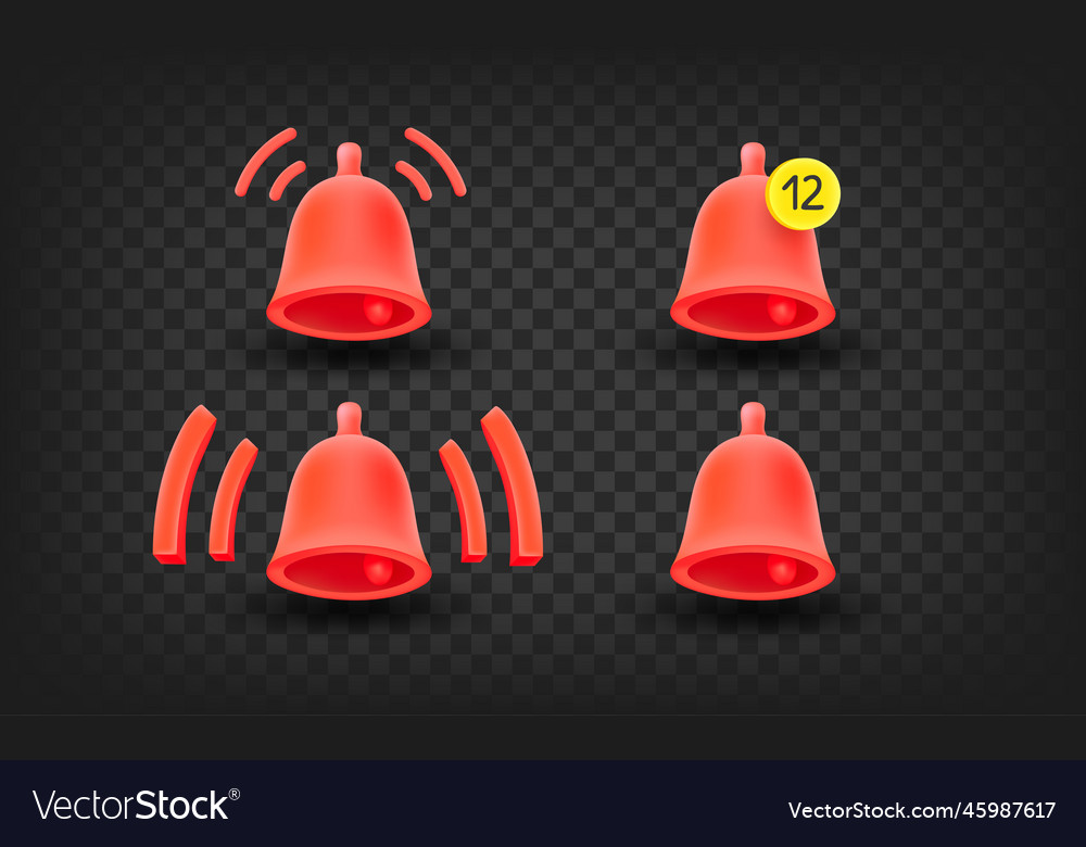 Golden bell reminders set 3d icons isolated Vector Image