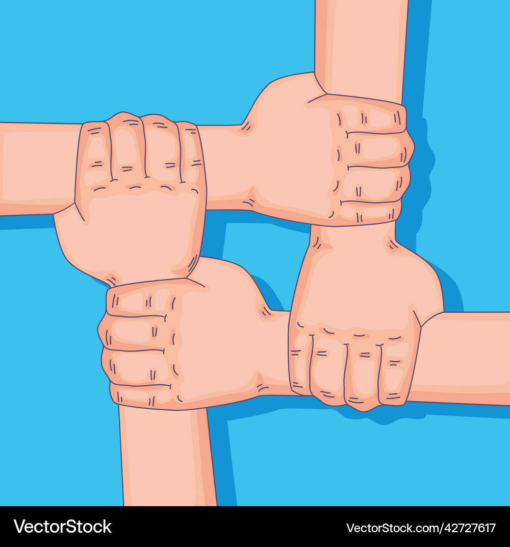 Hands of friends linked Royalty Free Vector Image