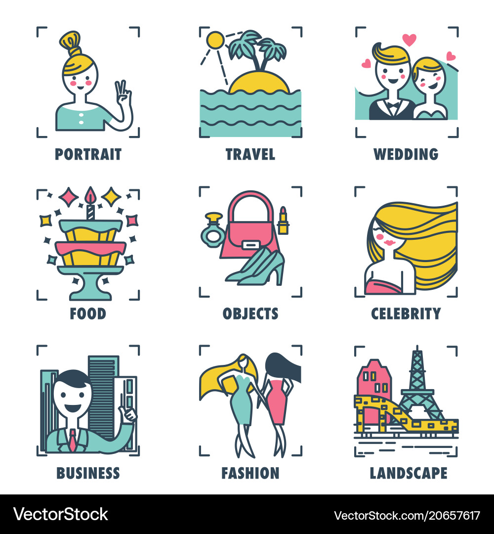 Modern camera modes for all types photo icons Vector Image