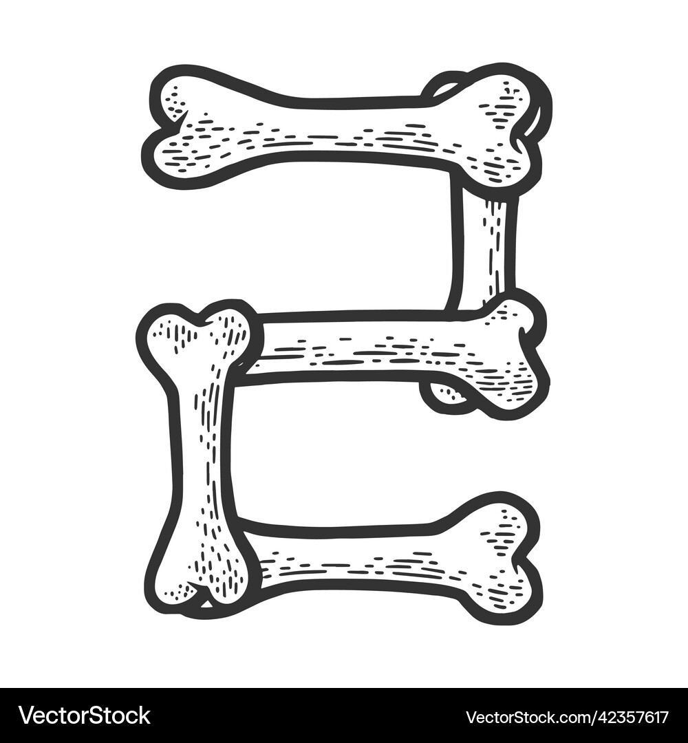 Number 2 made of bones sketch Royalty Free Vector Image