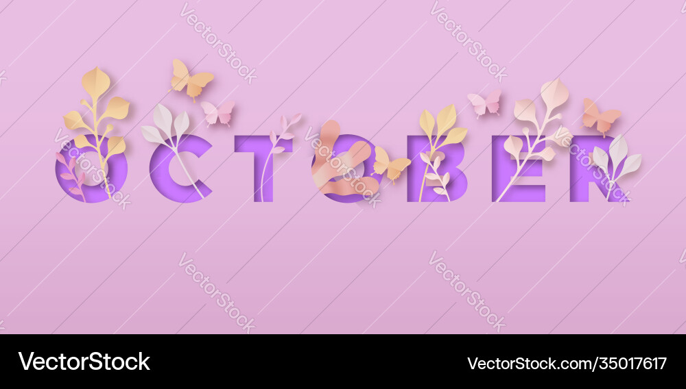 October month paper cut spring nature sign Vector Image