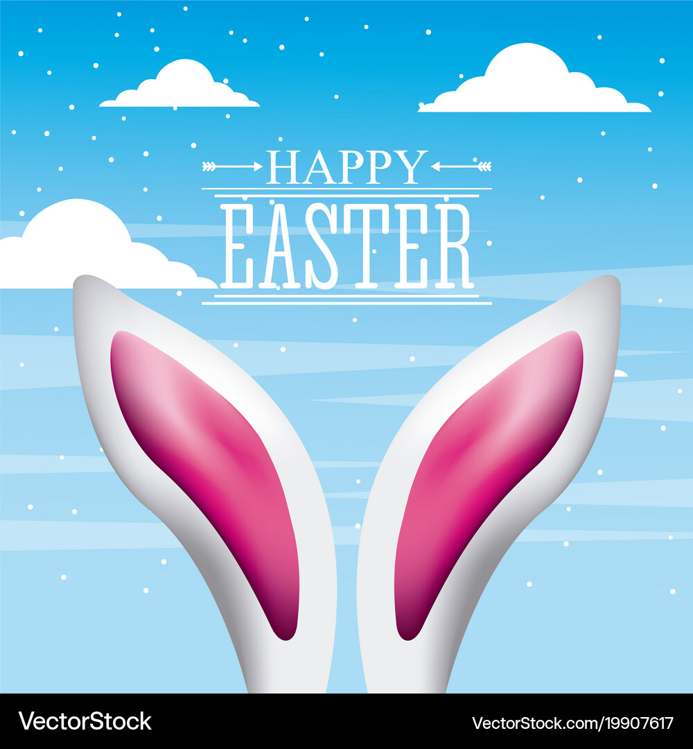 Pink and white ears rabbit card the happy easter Vector Image
