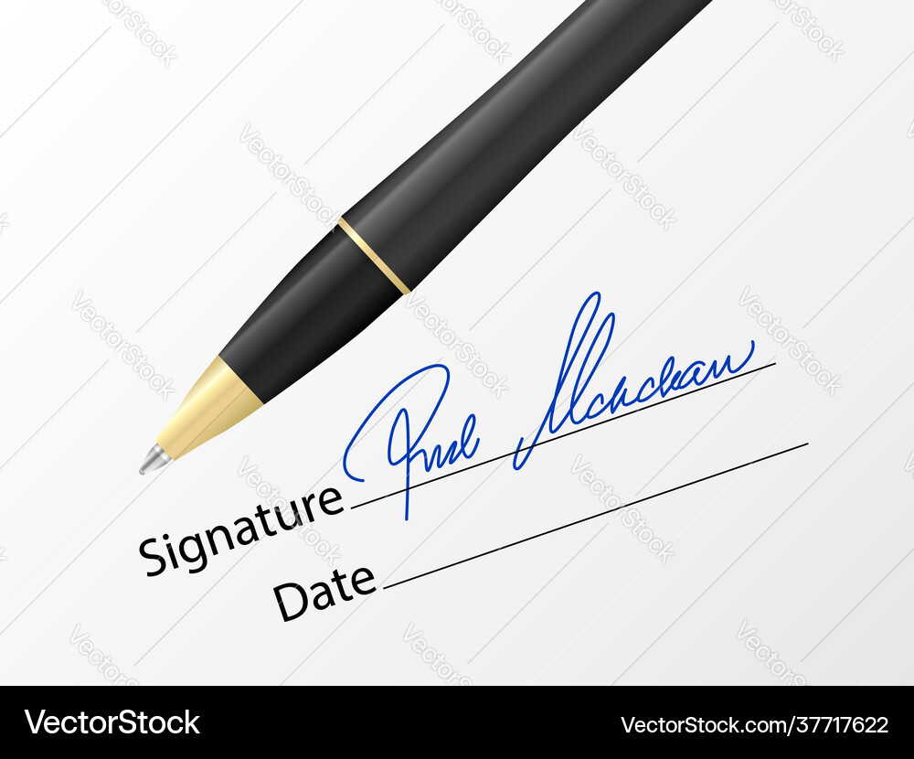 Ballpoint pen and signature Royalty Free Vector Image