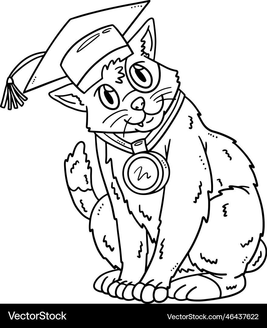 Cat wearing graduation cap isolated coloring Vector Image