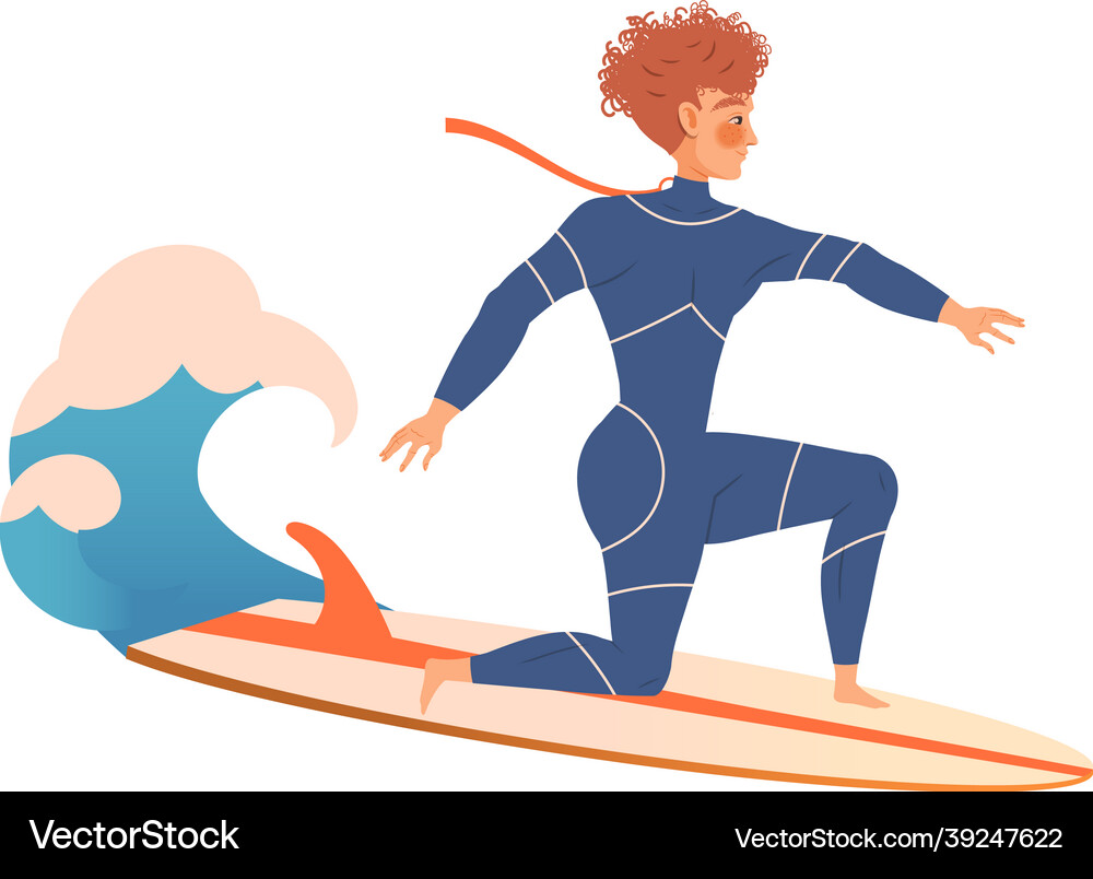Man surfer character on surf board riding moving Vector Image