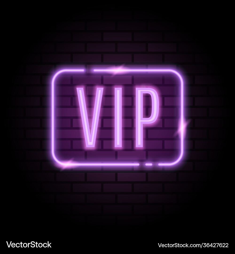 Purple neon frame with vip sign Royalty Free Vector Image