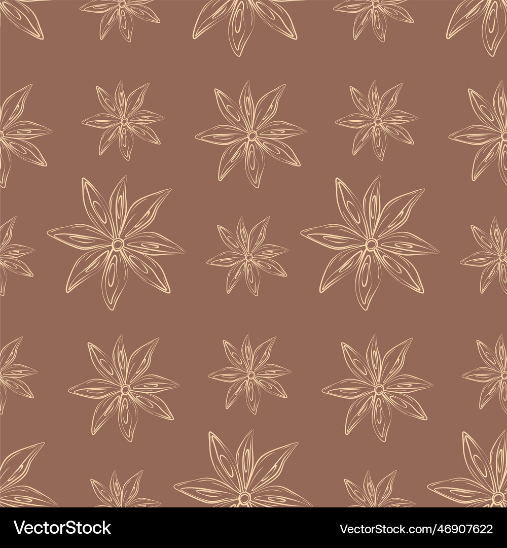 Seamless pattern of anise stars on a backdrop Vector Image