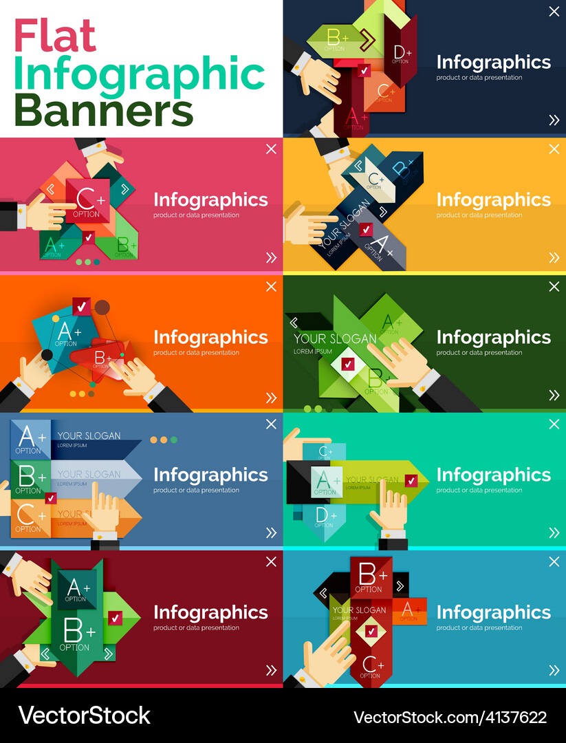 Set of infographic flat design banner with hands Vector Image