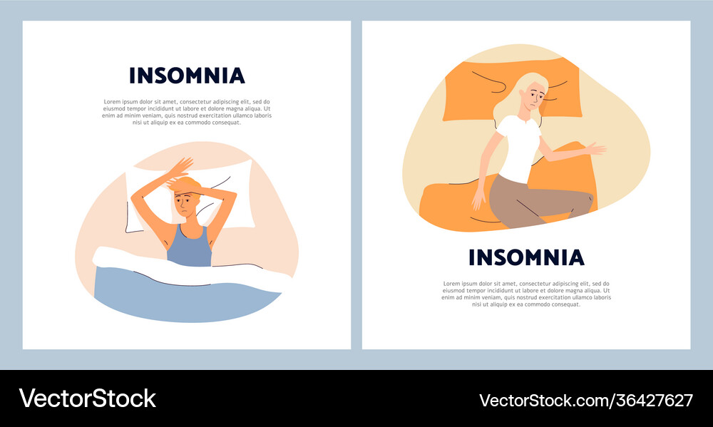 Insomnia banners set with upset sleepless people Vector Image