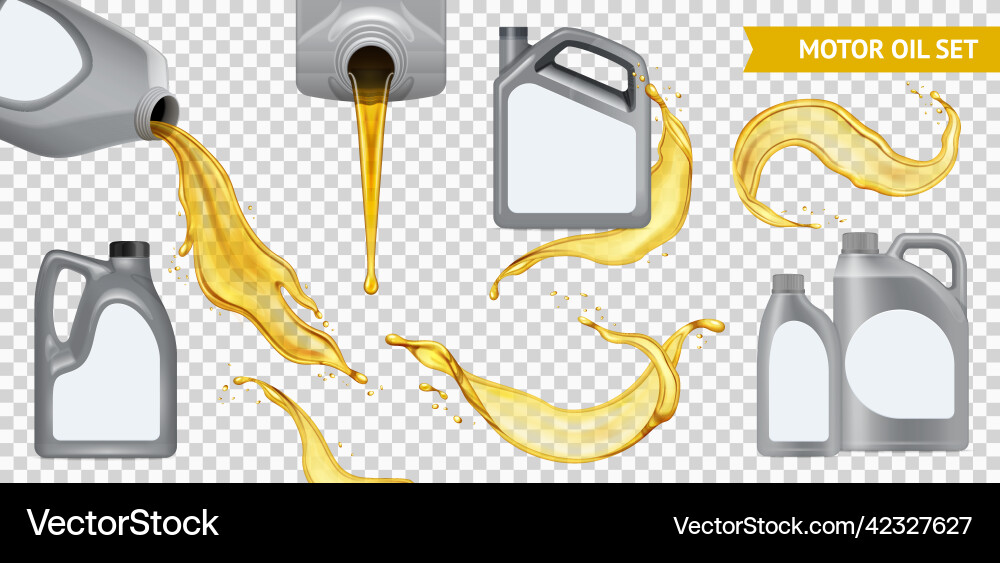 Realistic motor oil transparent icon set Vector Image
